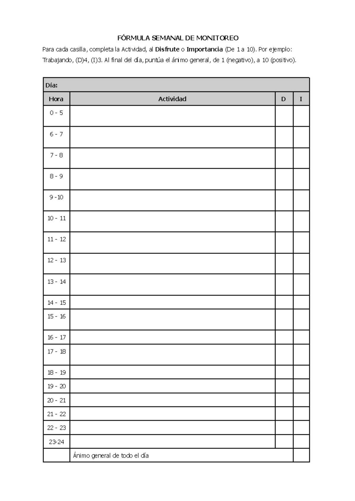 Formulario Semanal de Monitoreo y Evaluación de Actividades - Studocu