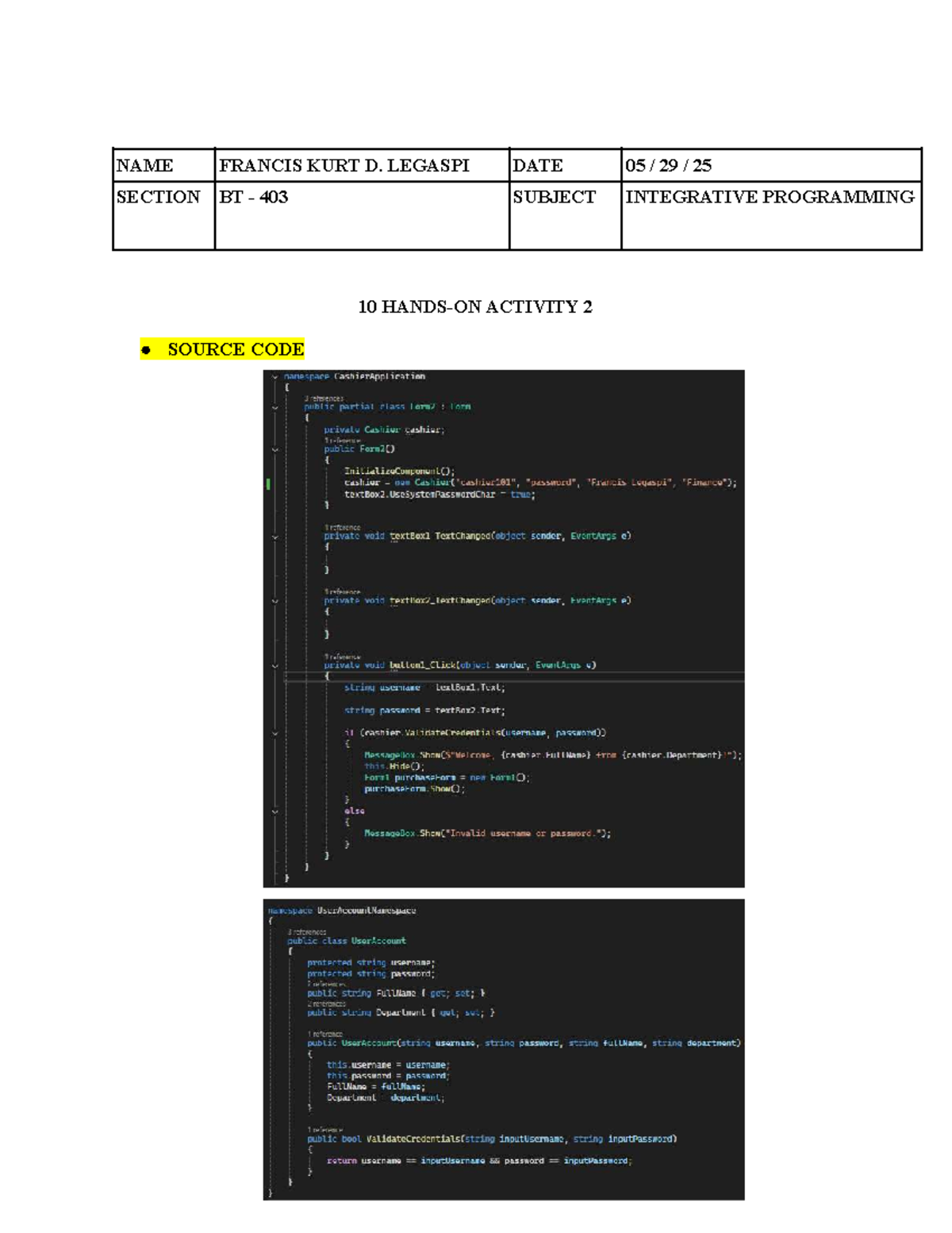 10-act2 integ - sassas - Bachelor of Science in Information Technology ...