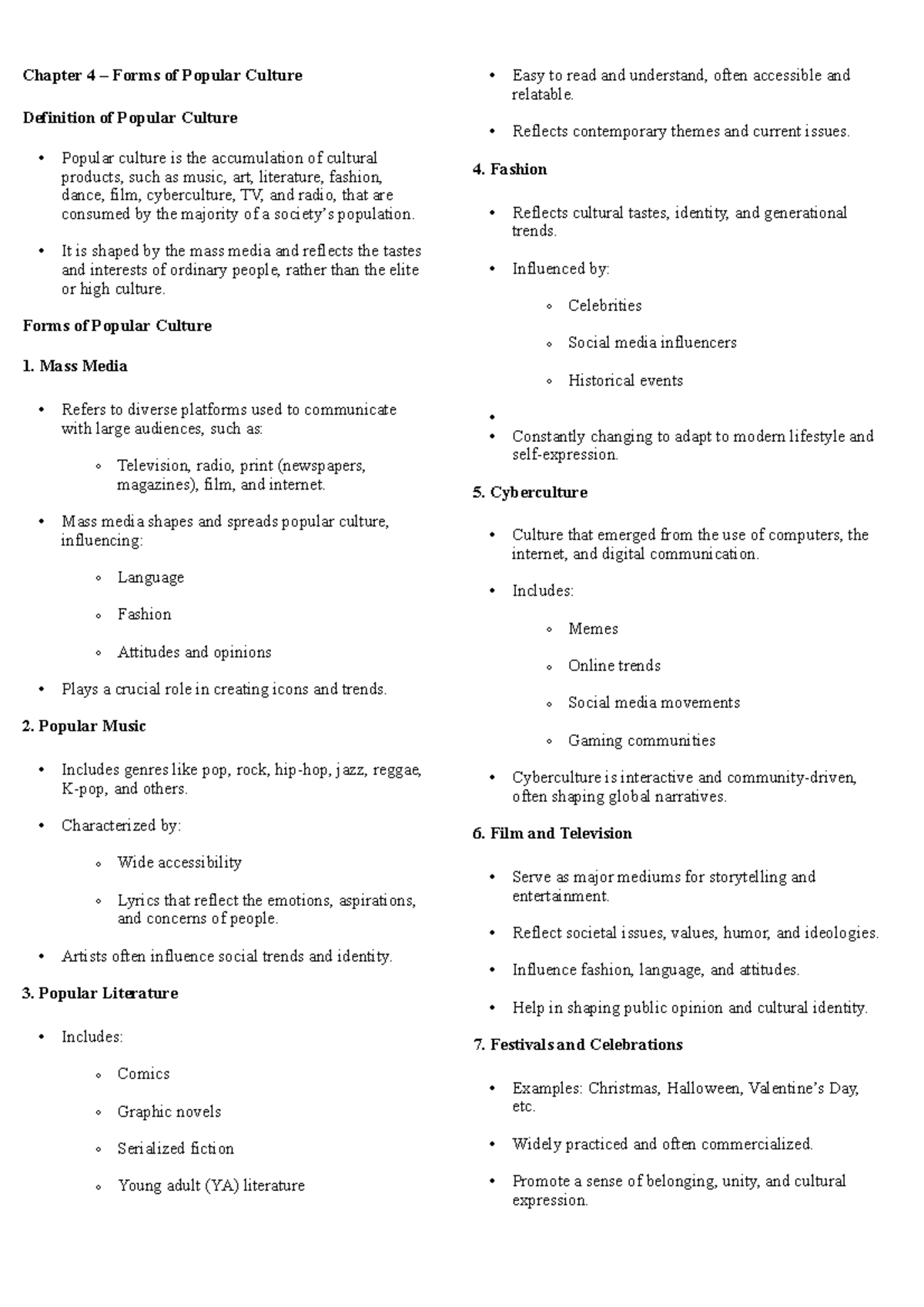 Chapter 4-5 forms of popular culture and their significance - Studocu