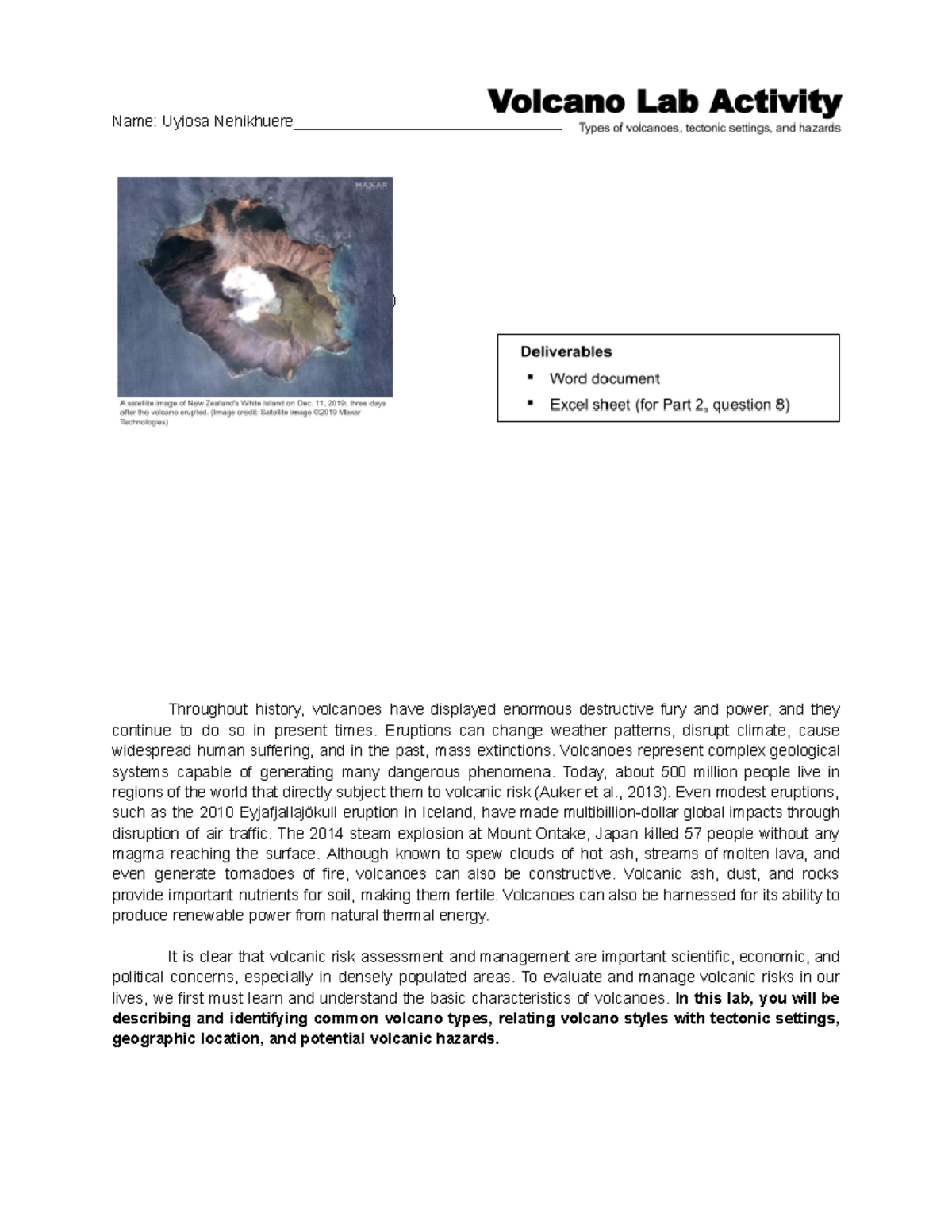 Volcano Lab (Course Code: GEO101) - Understanding Volcanic Activity and ...