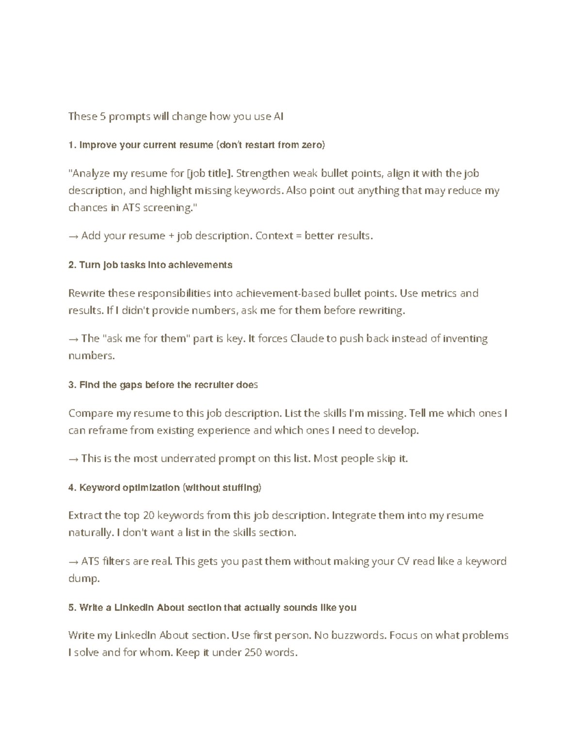 5 AI Prompts to Transform Your Resume and LinkedIn Profile - Studocu