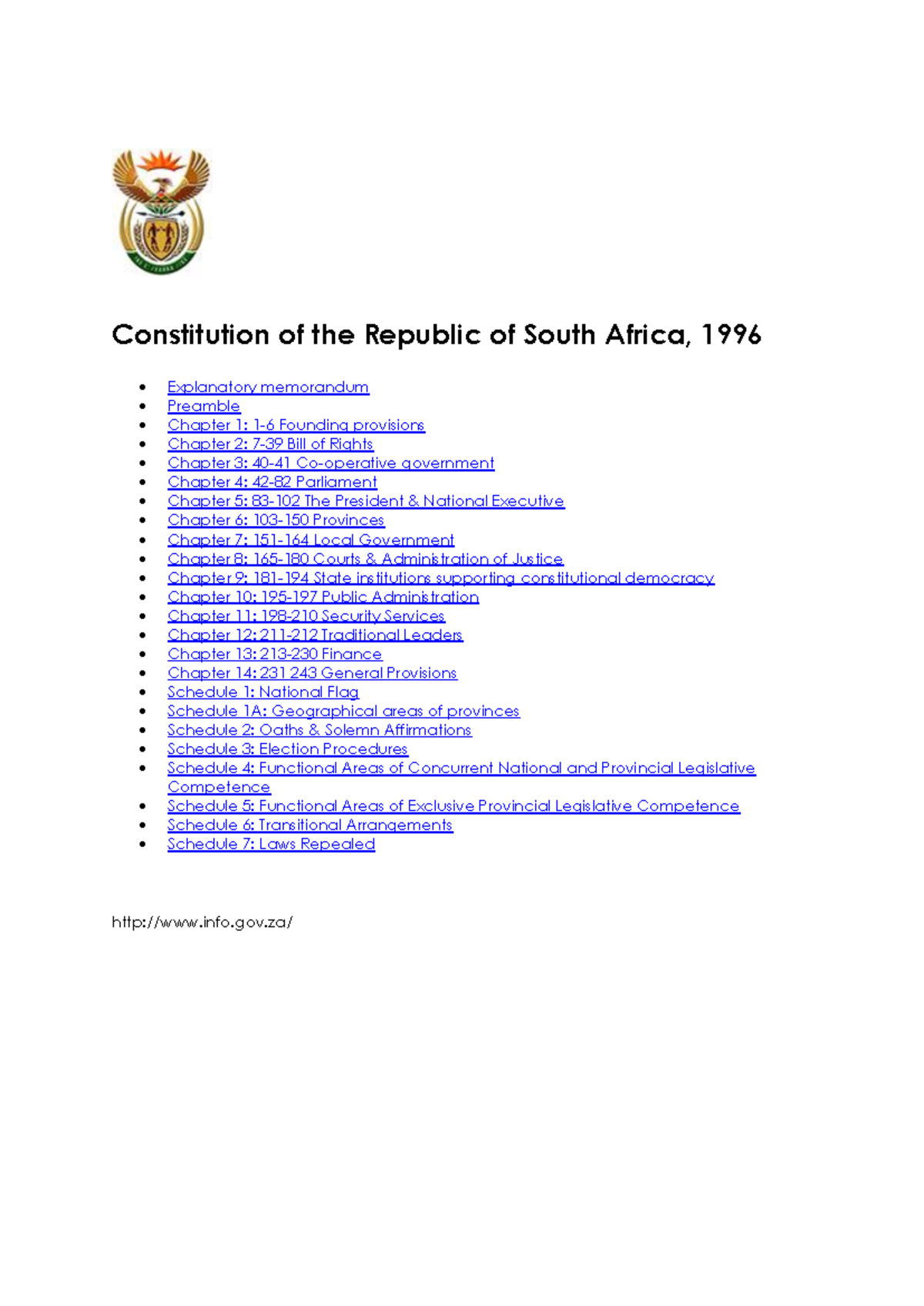 Final Constitution of the Republic of South Africa: Key Excerpts - Studocu