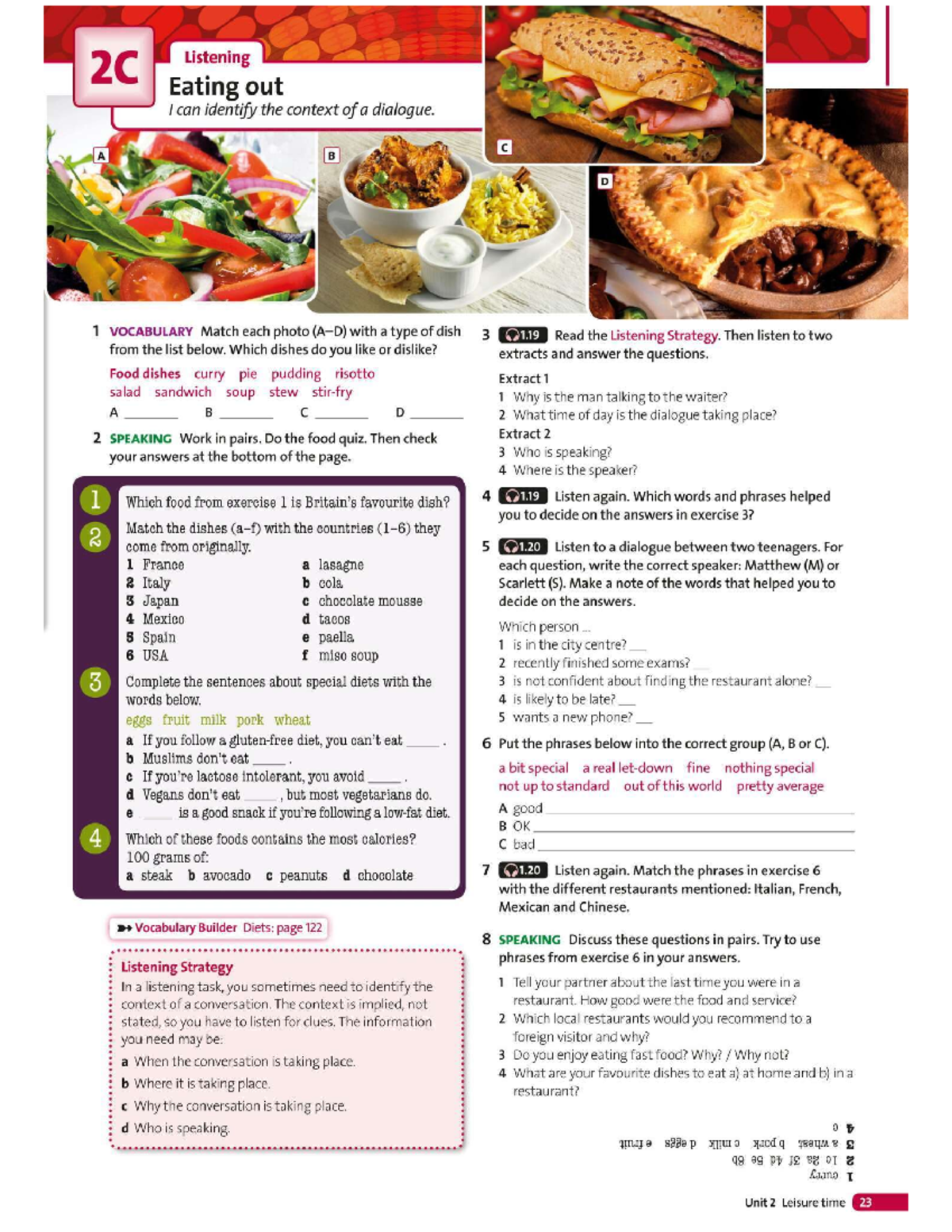 2C Listening lesson 130: Eating out and dialogue context - Studocu