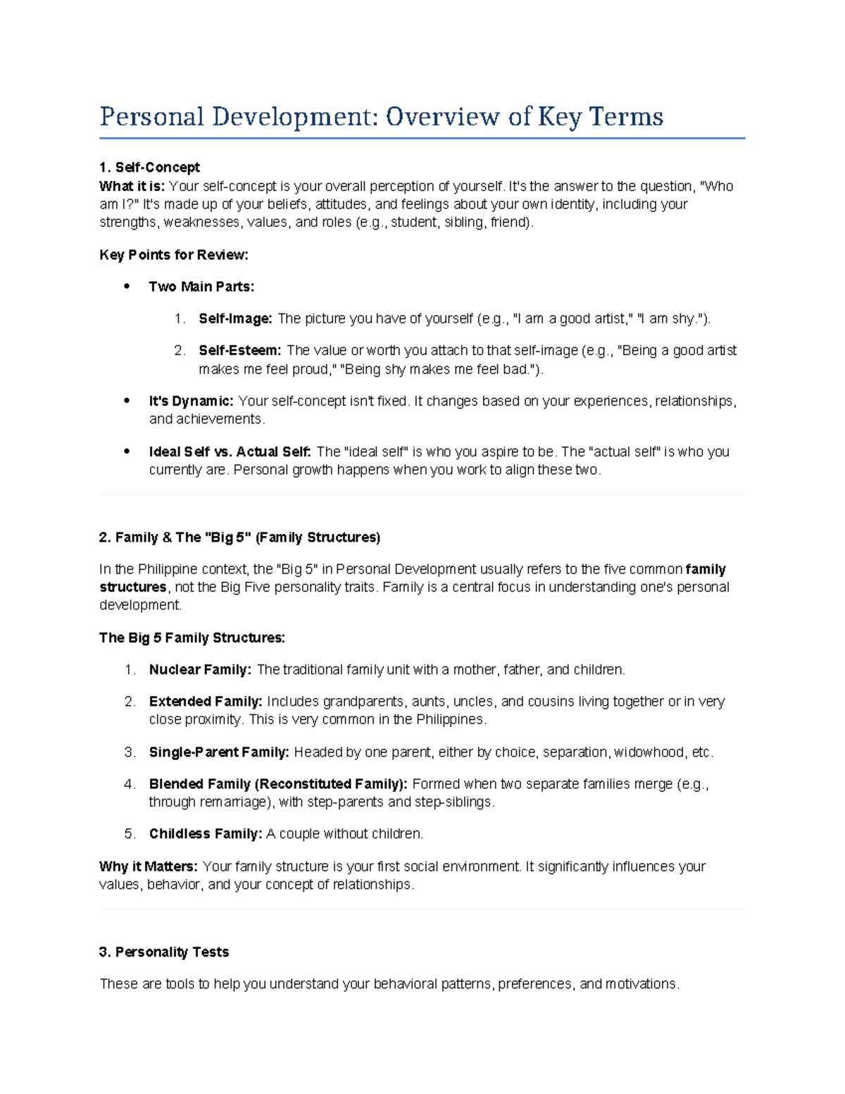 Personal Development: Key Terms Overview for Course PD101 - Studocu