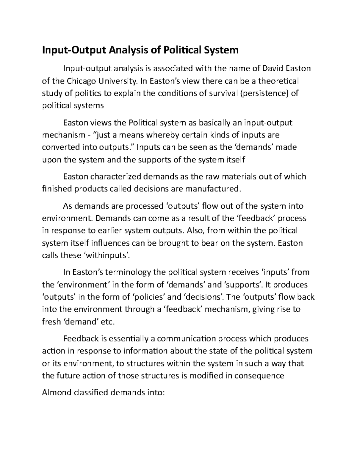 Input-Output Analysis of Political System - Input-Output Analysis of ...