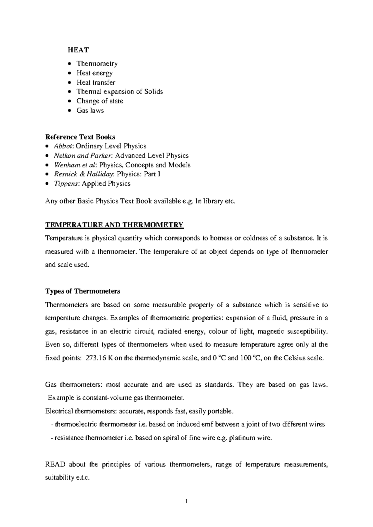HEAT 2 - Physics Lecture Notes on Thermometry and Heat Transfer - Studocu