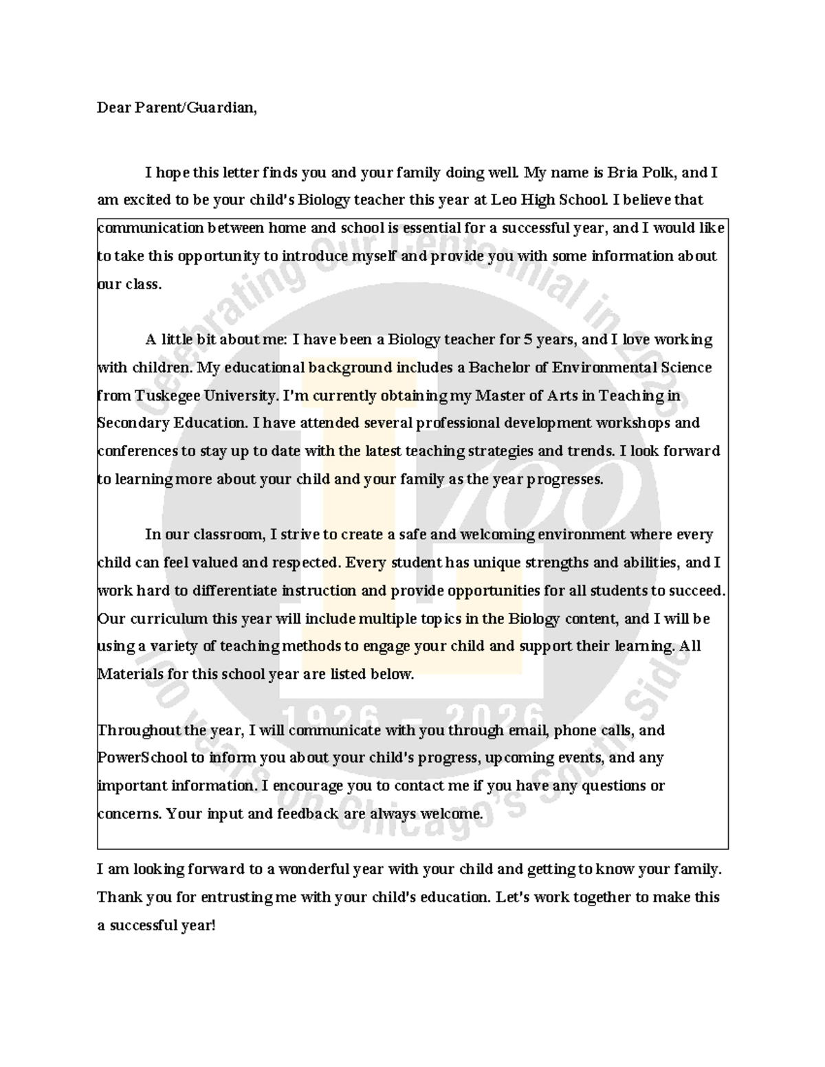 Parent Letter - im 17 - Dear Parent/Guardian, I hope this letter finds ...