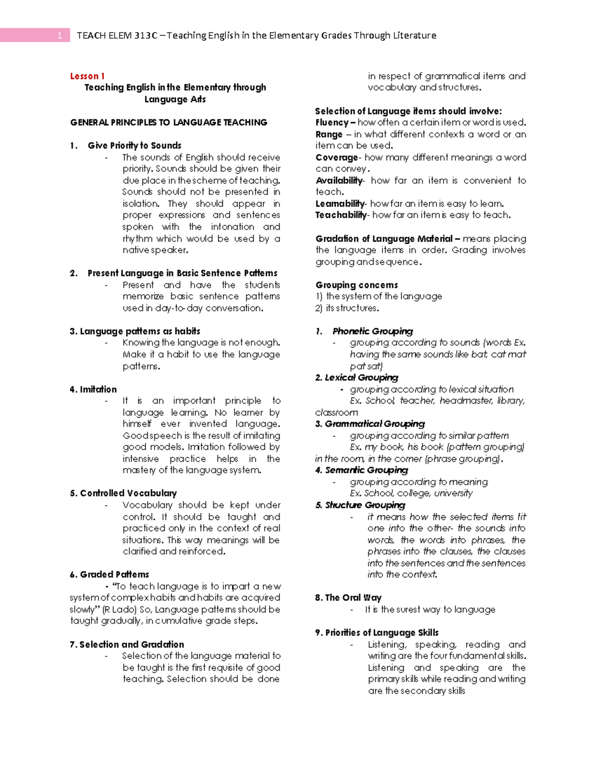 ELEM 313C – Effective Strategies for Teaching English Through ...