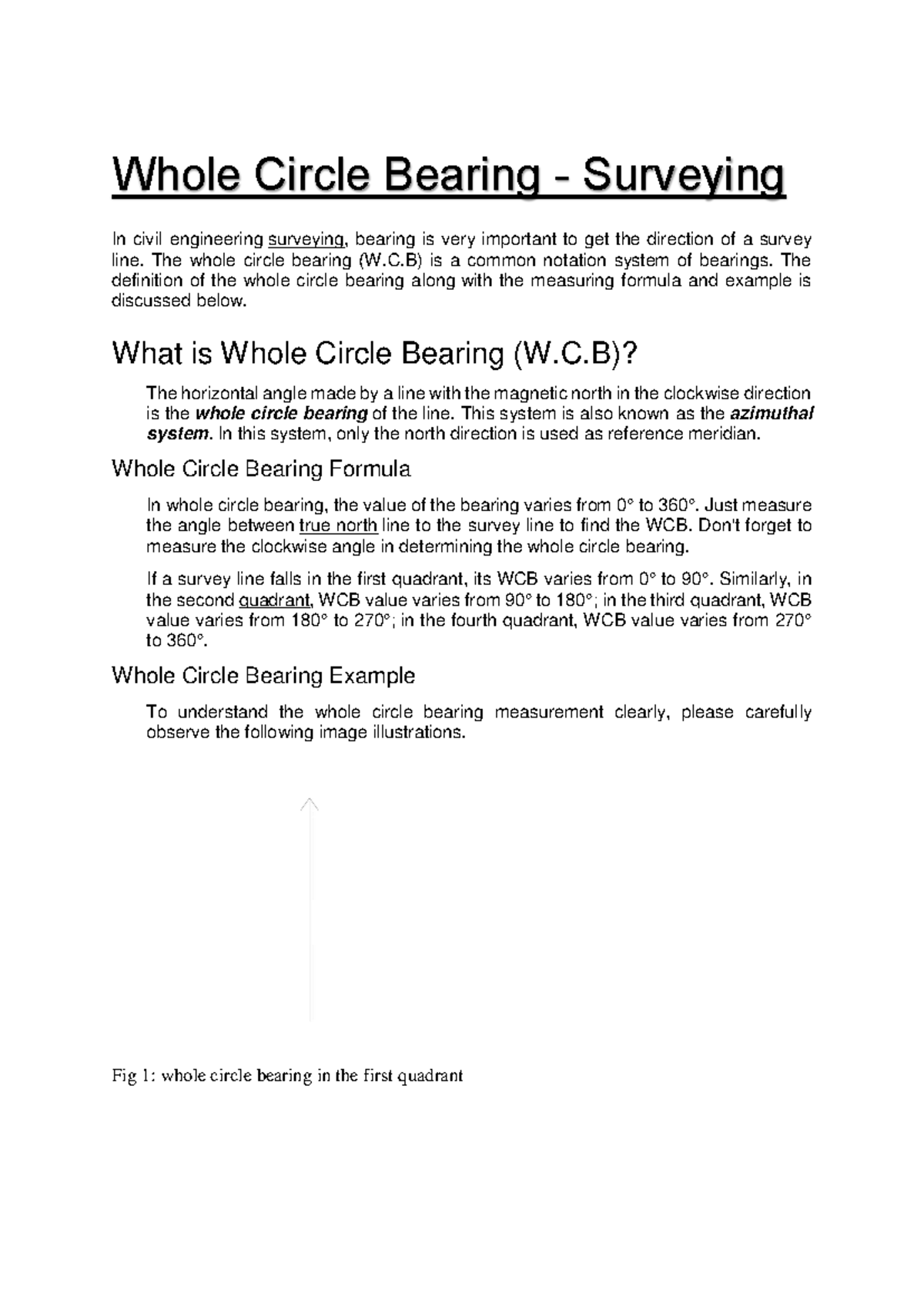 Whole Circle Bearing (W.C.B) in Surveying: Definition & Examples - Studocu