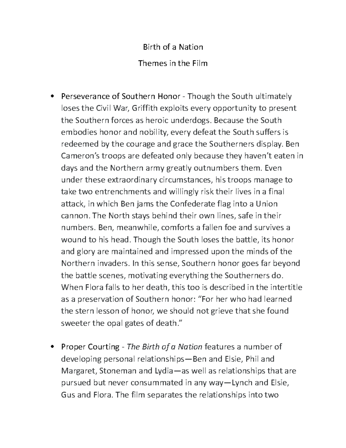 Analysis of Themes in Birth of a Nation (Film) - Studocu
