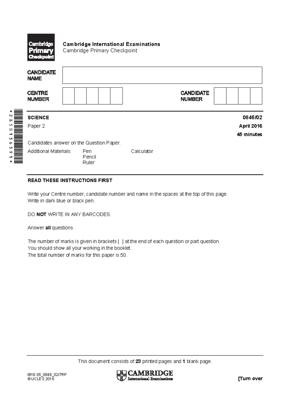 CAIE 8 Science Practice Test Paper 1 Mark Scheme October 2023 - Studocu