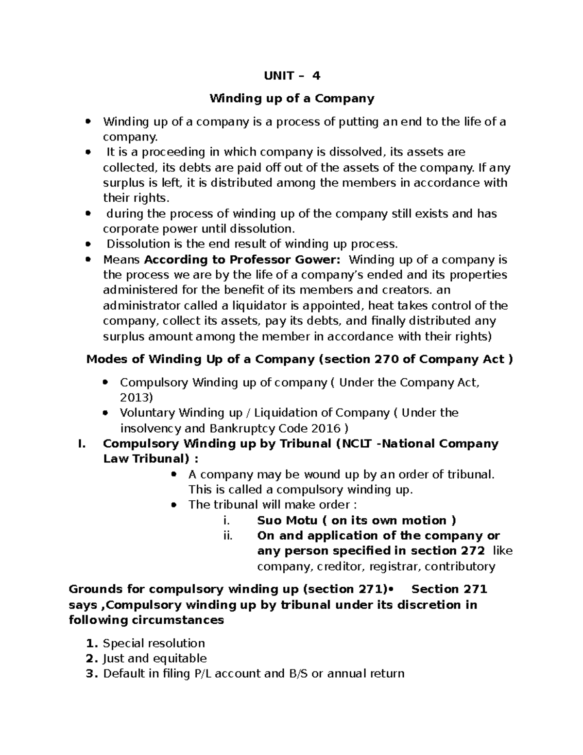 Company Law: Winding Up Process in Corporate Structures - Studocu