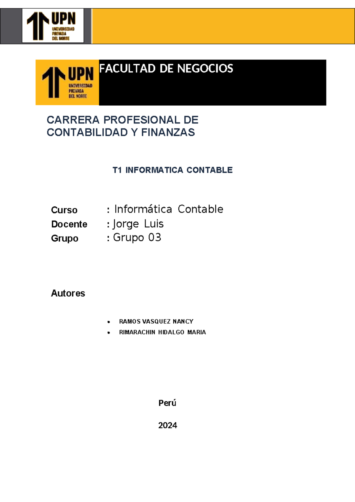 T1 Informatica Contable - informática contable - FACULTAD DE NEGOCIOS ...