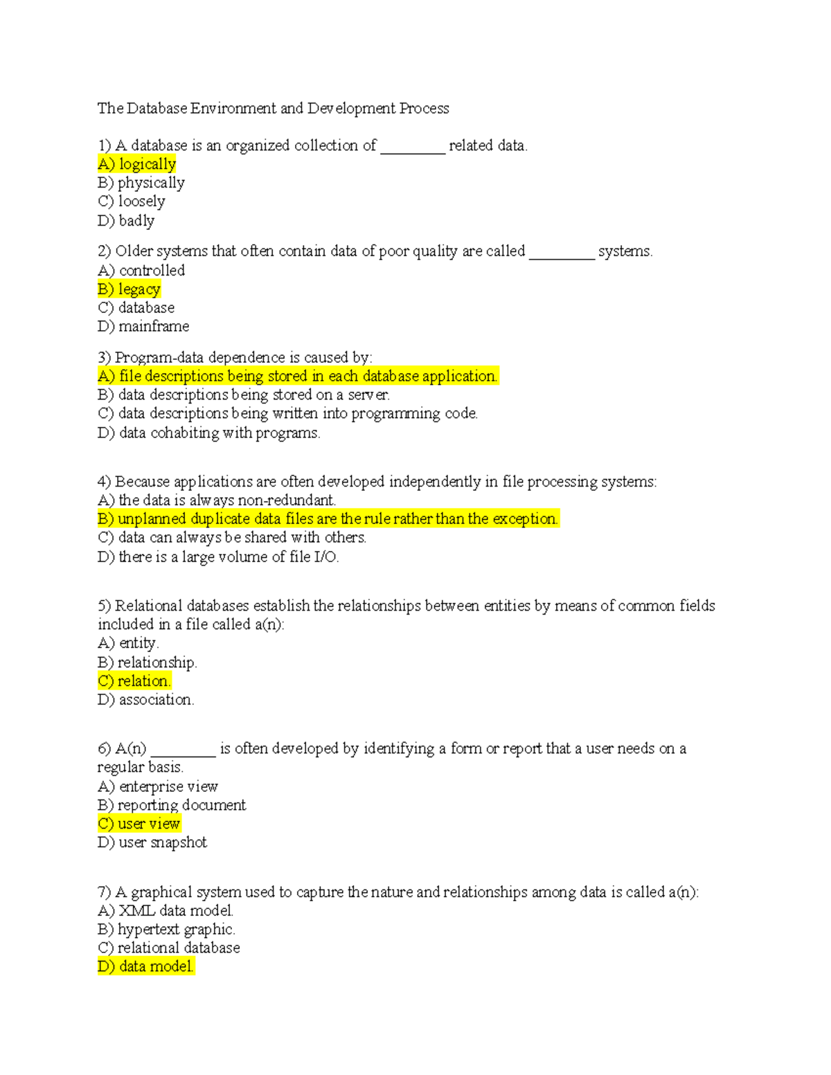 Database Environment & Development Process Study Guide (CS101) - Studocu