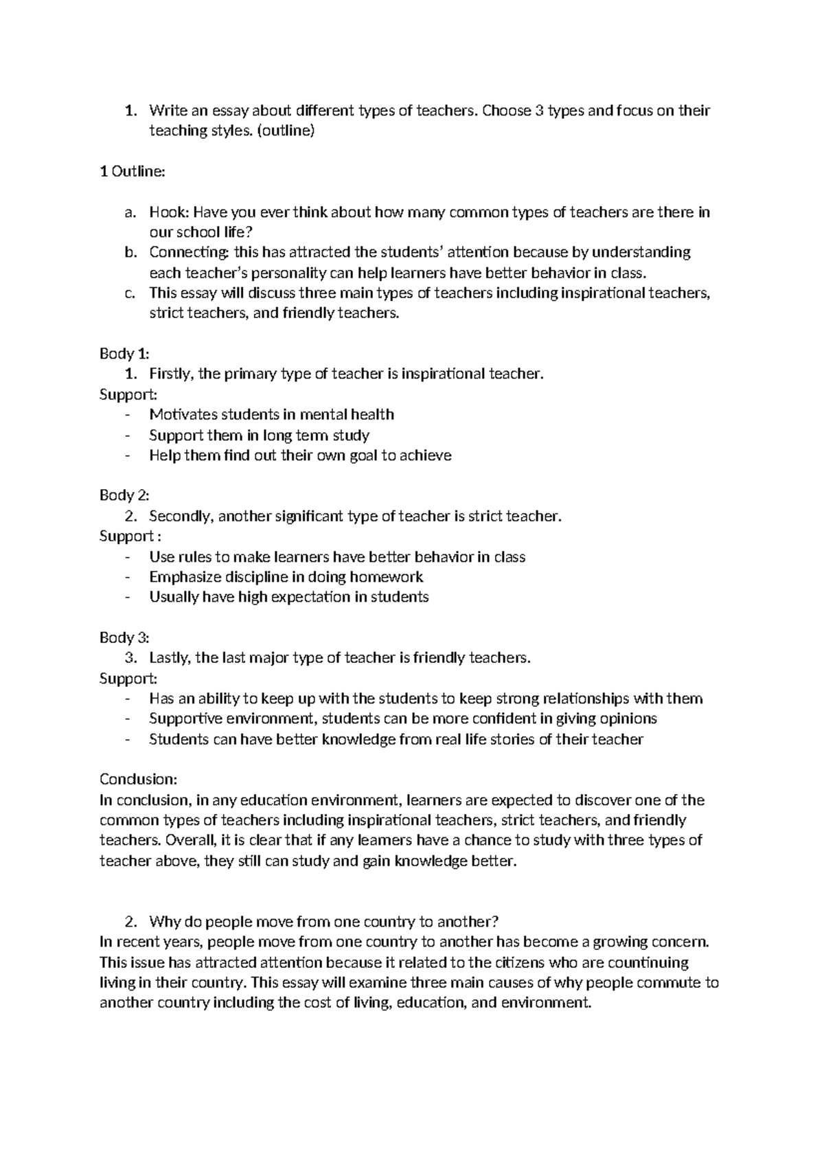 Essay Outline: Types of Teachers and Their Styles - Studocu