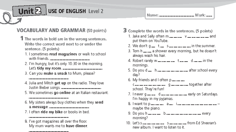 1° ESO - Choices Unit 2 Vocabulary & Grammar Assessment - Studocu