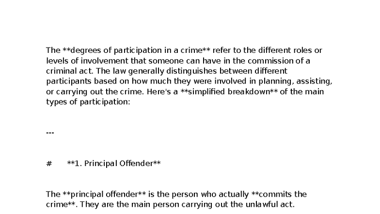 CRIM 101: Types of Participation in Criminal Acts Explained - Studocu