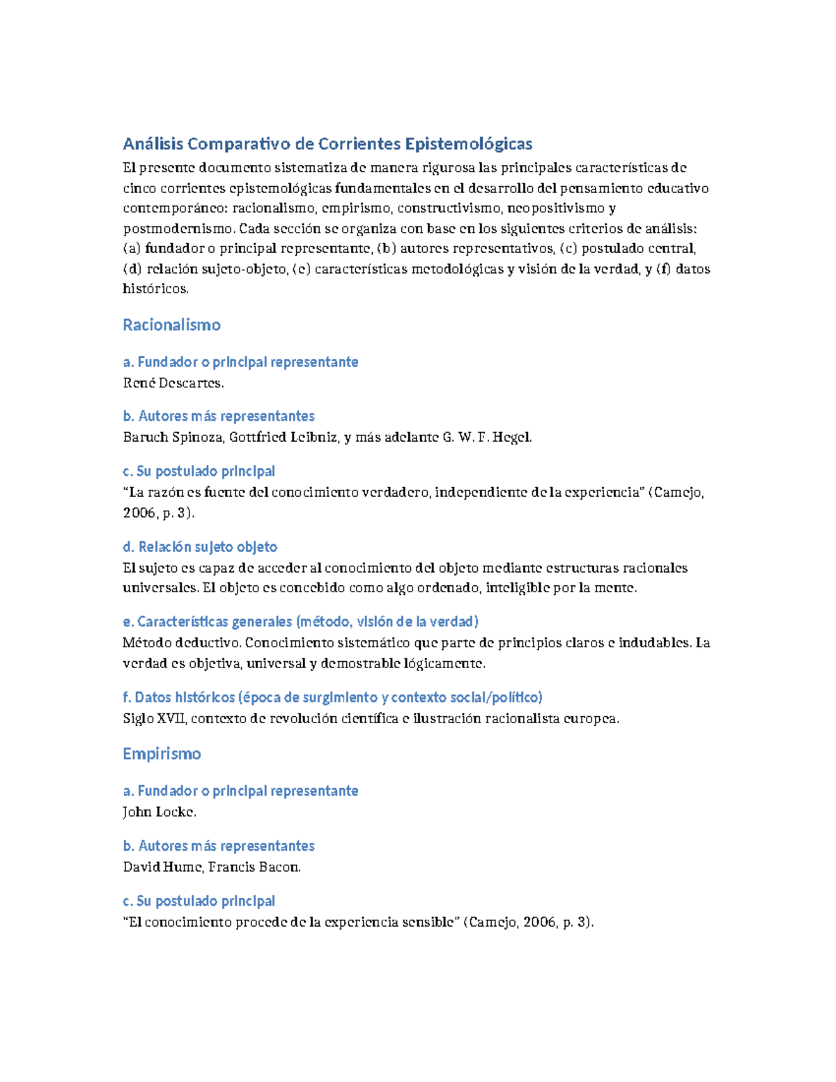 Resumen Estructurado de Corrientes Epistemológicas: Análisis ...