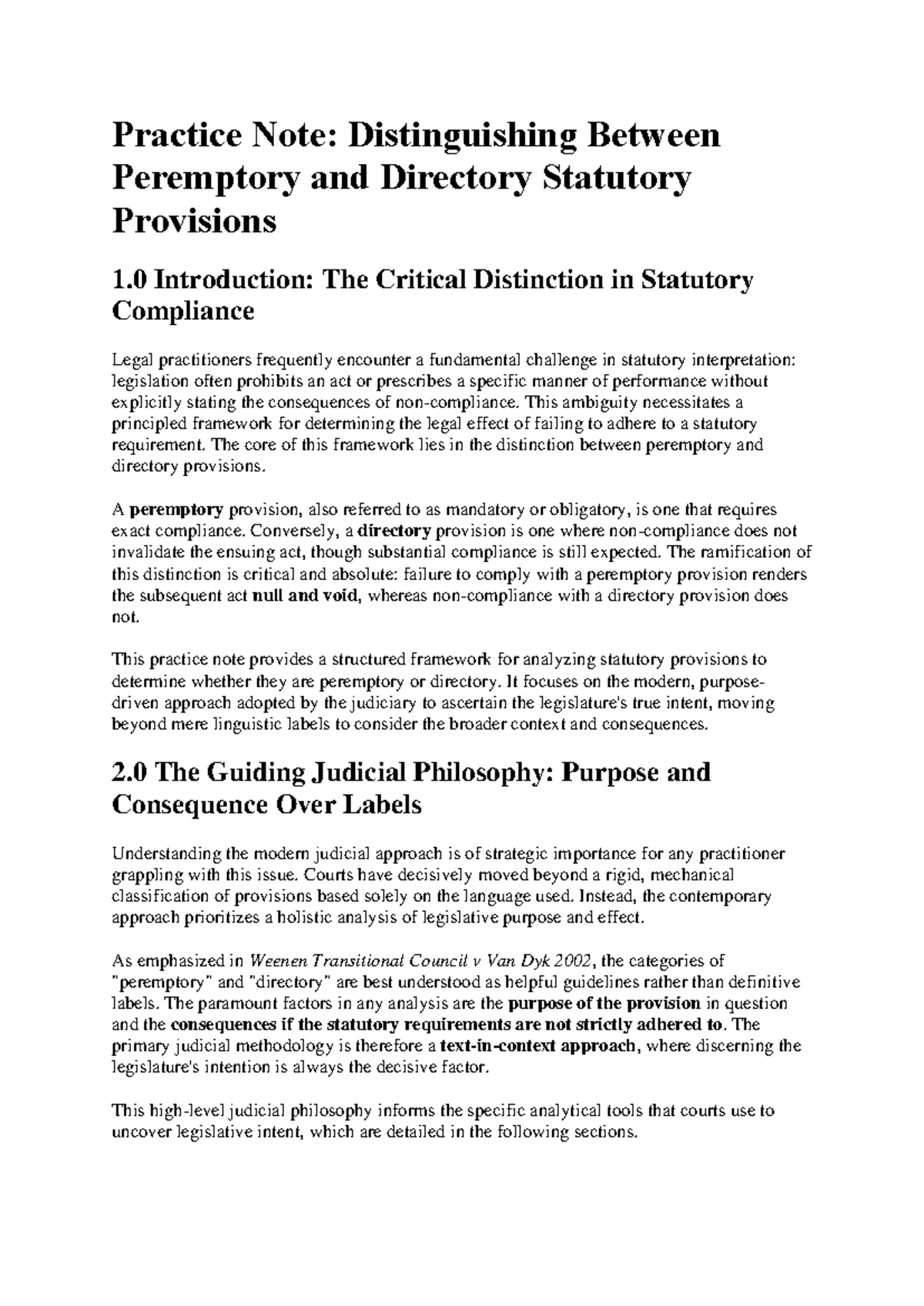 Practice Note: Distinguishing Peremptory vs. Directory Provisions (Unit ...