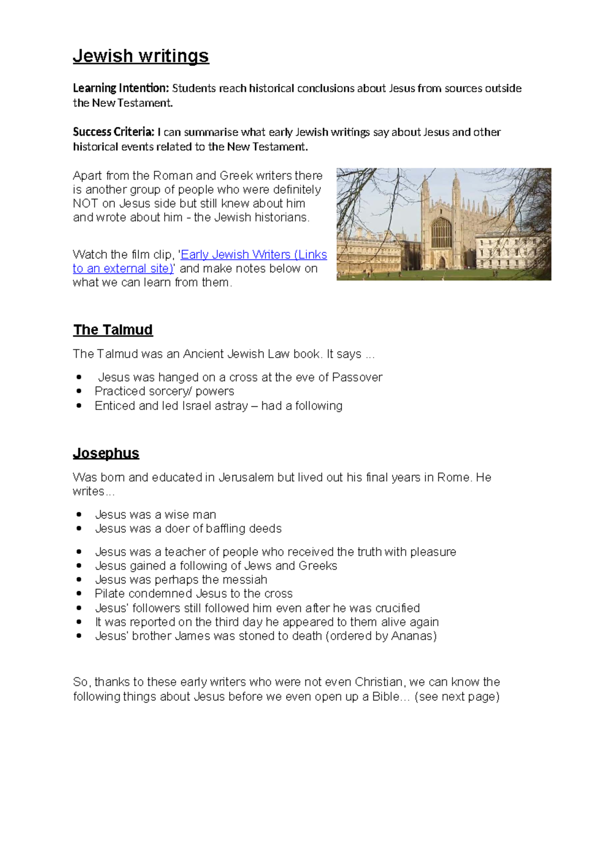 Jewish Writings on Jesus: Historical Insights and Analysis - Studocu