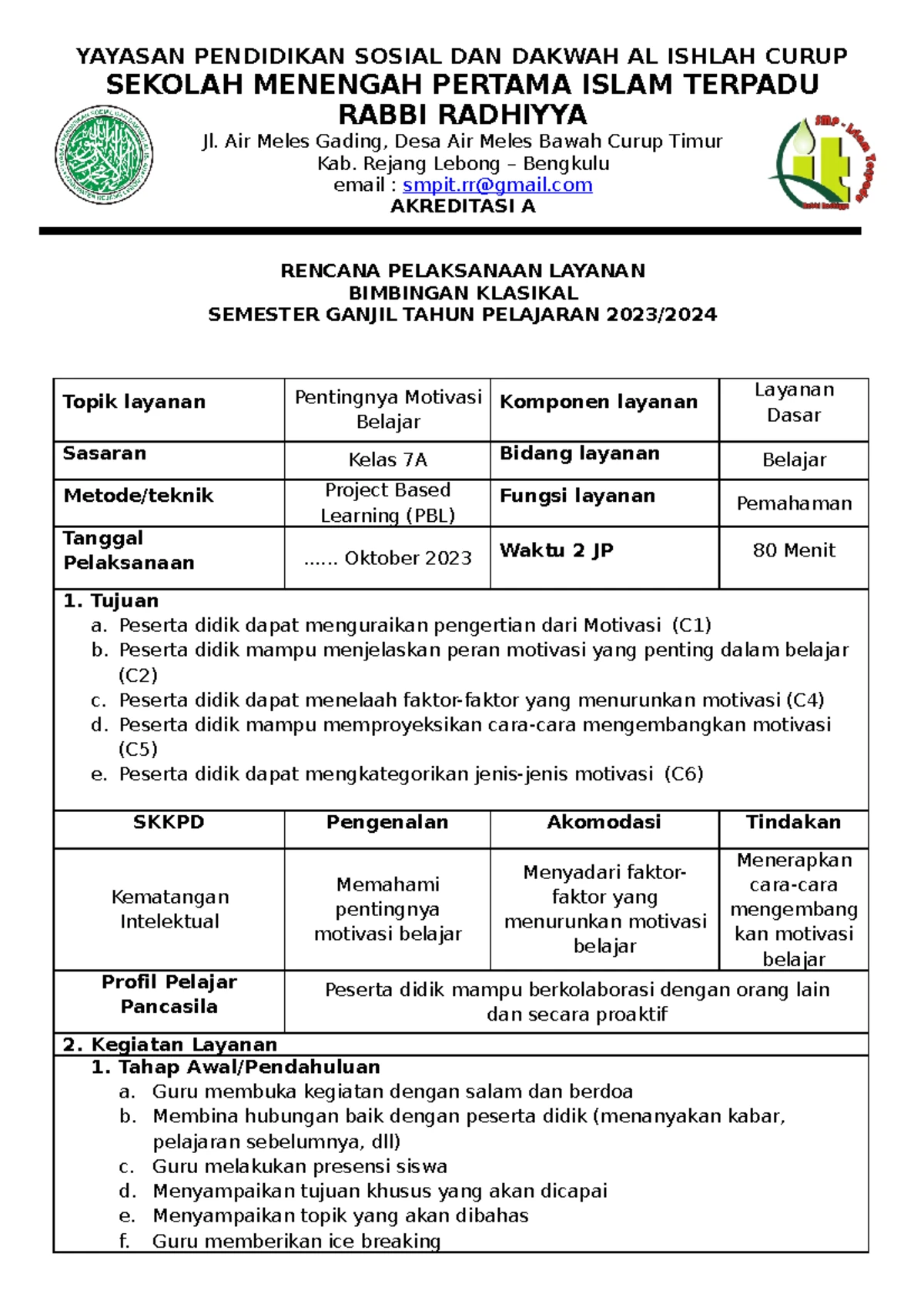 Contoh RPL BPL - Kegiatan PPG Dalam Jabatan - RENCANA PELAKSANAAN ...