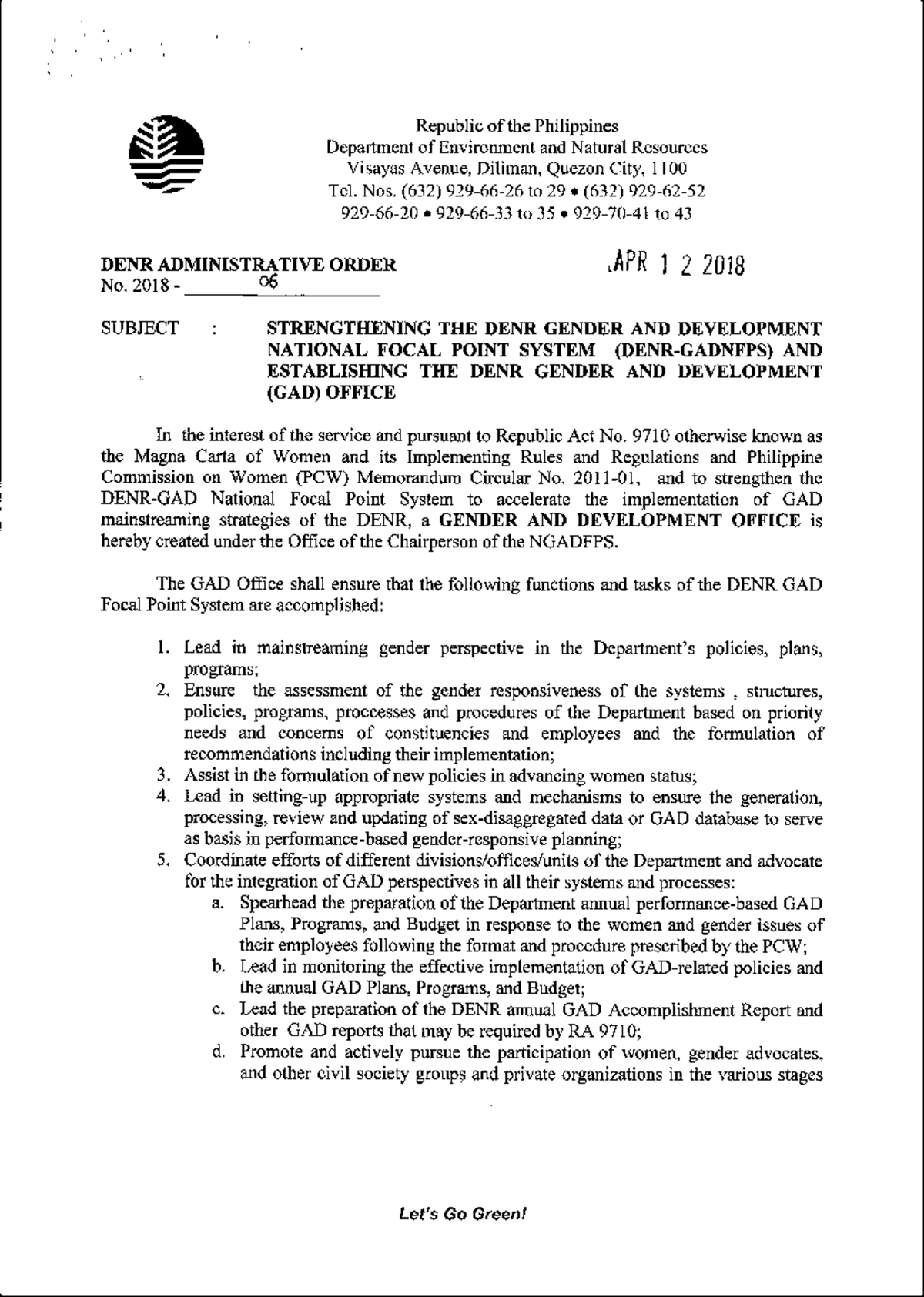 Strengthening DENR Gender and Development Focal Point System (GAD ...
