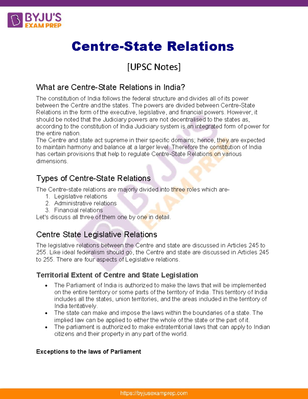 Centre state relations upsc notes 42 - Centre-State Relations [UPSC ...