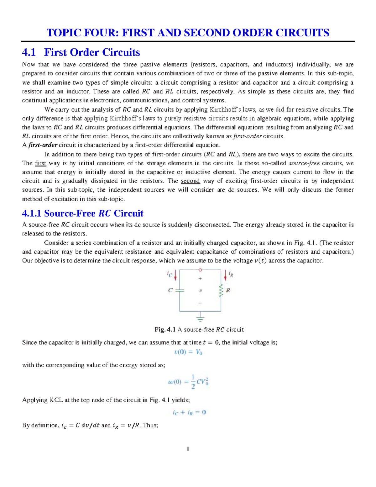 Topic 4: First and Second Order Circuits Analysis and Responses - Studocu