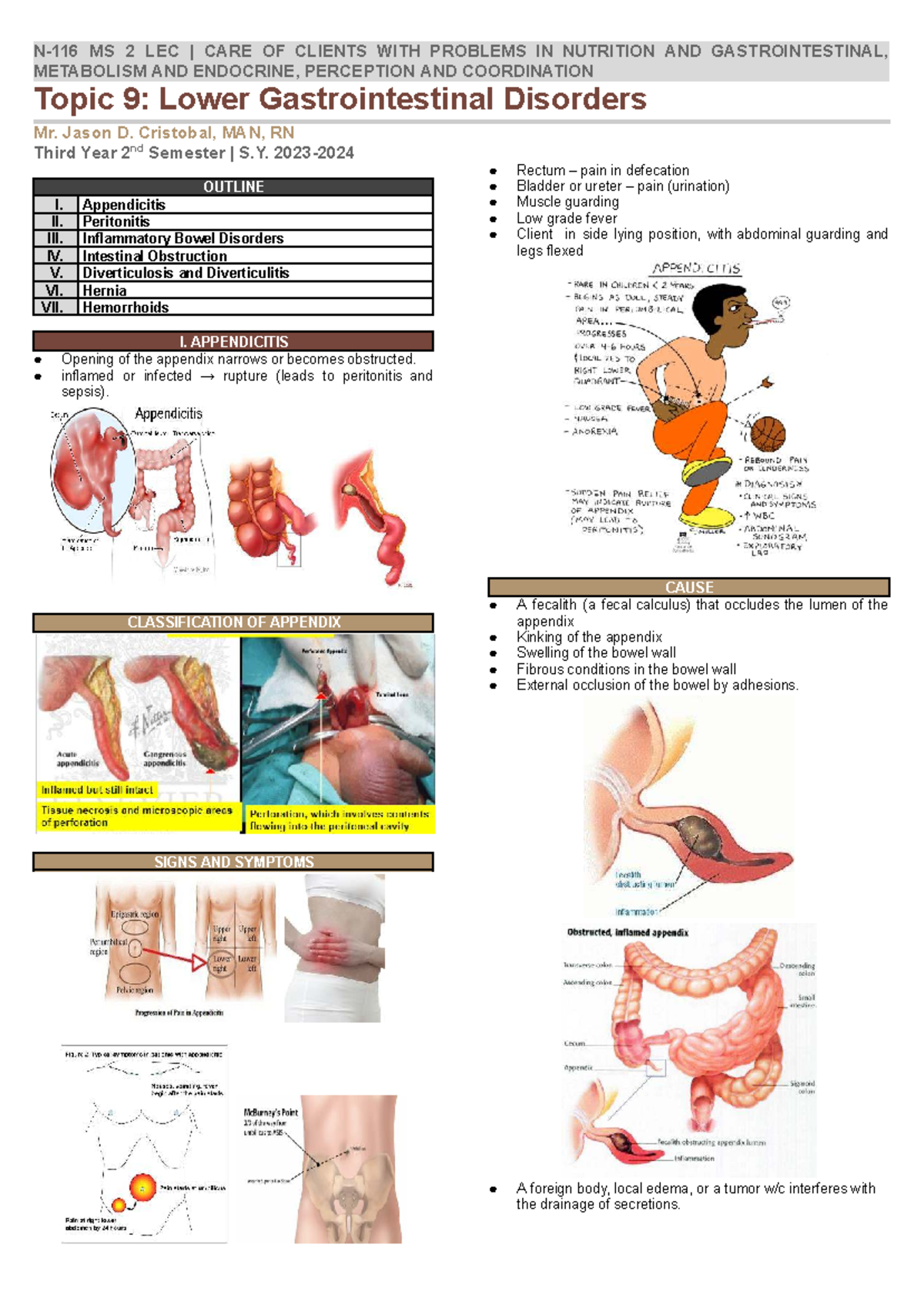 MS 2 LEC: Lower Gastrointestinal Disorders - Topic 9 Overview - Studocu