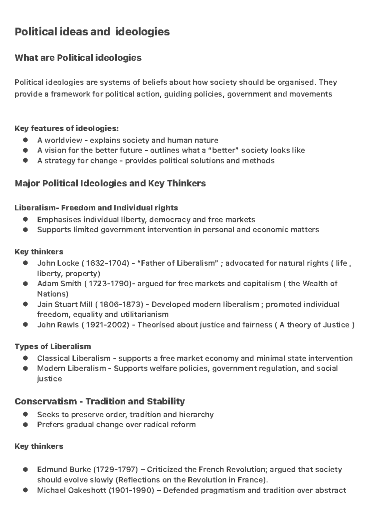 Political Ideologies: Key Concepts and Thinkers Overview - Studocu