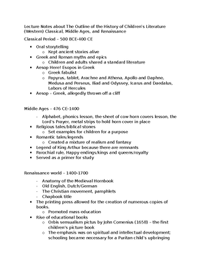 Lecture Notes about The Outline of the History of Children Classical ...