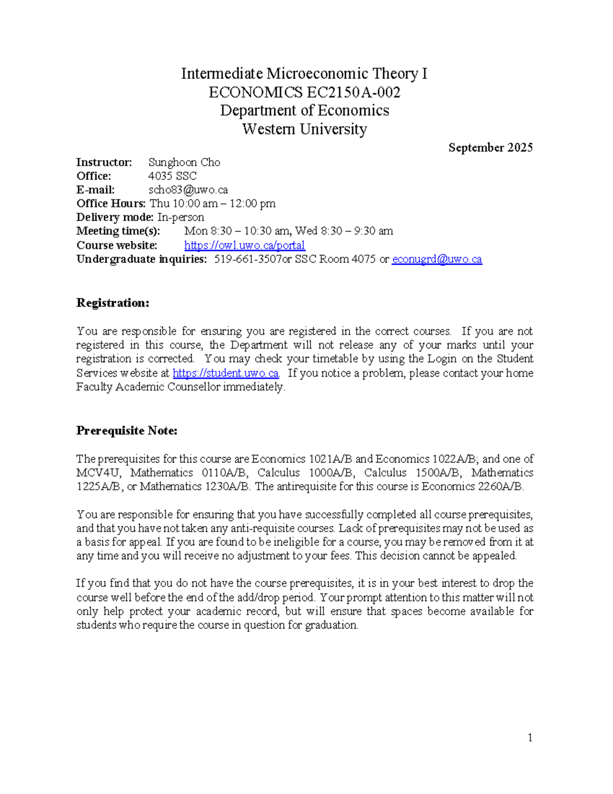 Intermediate Microeconomic Theory I ECON 2150A002 Fall 2025 Notes - Studocu