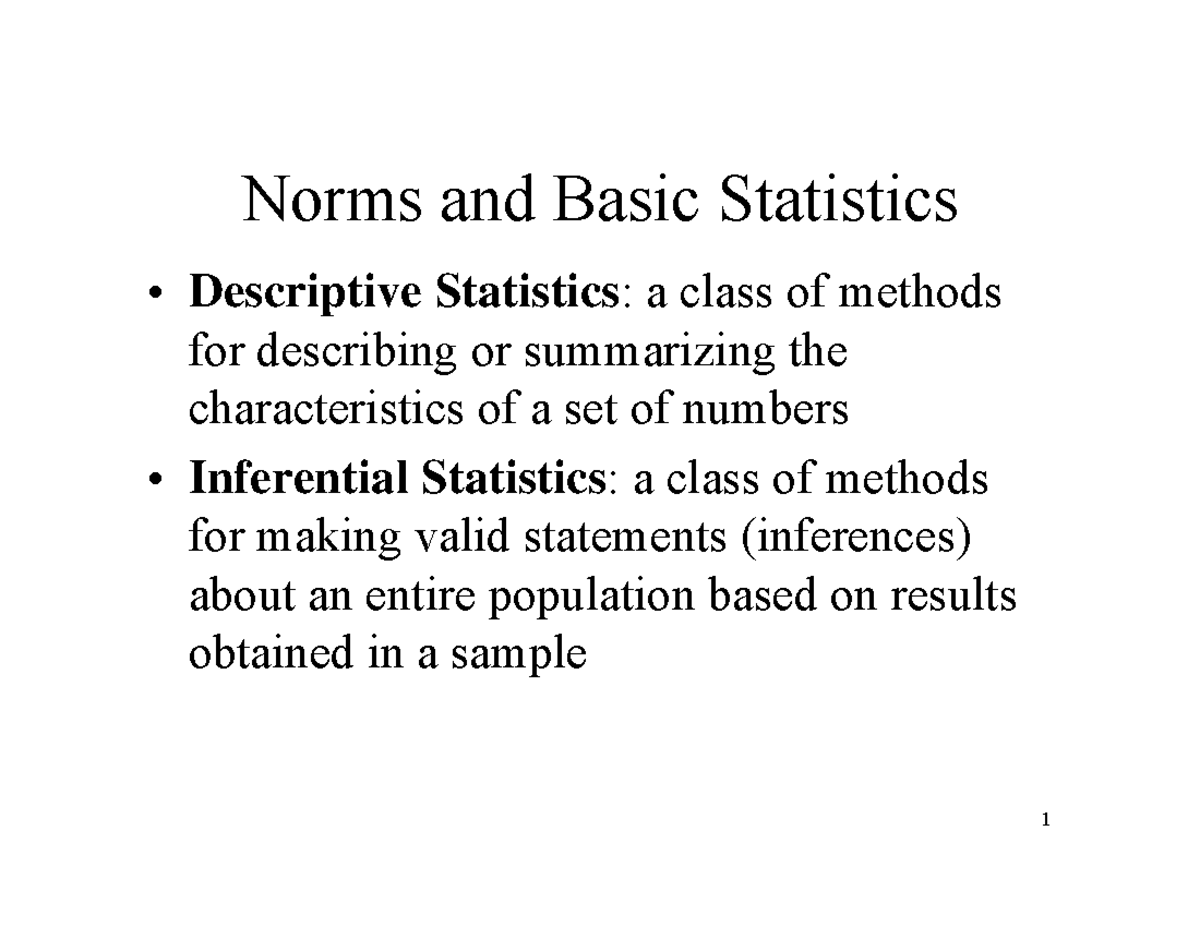 Norms and Basic Statistics Overview for PSY 101 Final Exam Study Guide ...