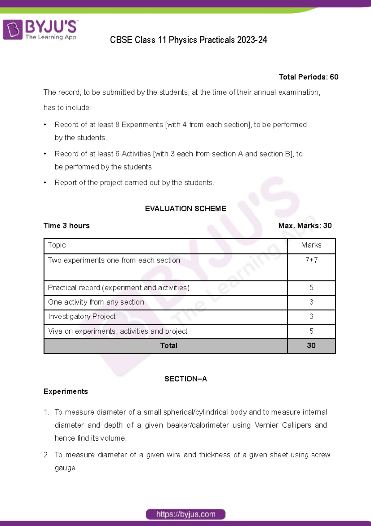CBSE Class 11 Physics Practicals Record for Annual Exam 2023-24 - Studocu