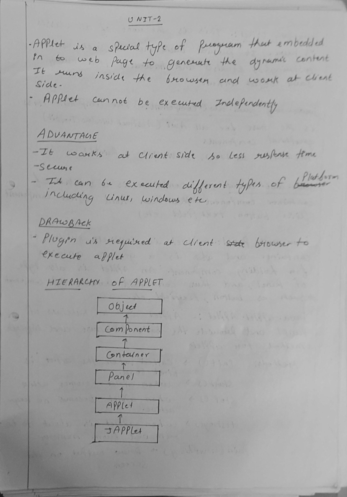 U2 - Java Notes - Applet is a special type of Program that embedded in ...