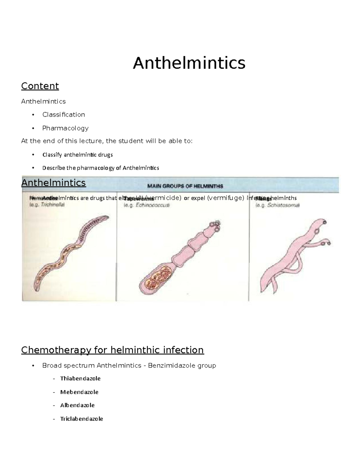 Chapter - 15 Anthelmintics - Anthelmintics Content Anthelmintics ...