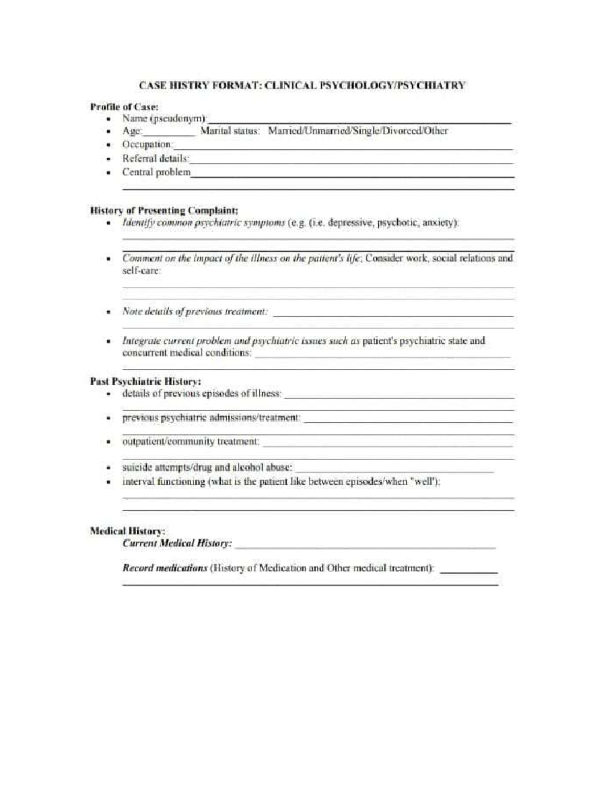 CASE HISTORY FORMAT: CLINICAL Profile of Najaj - Studocu