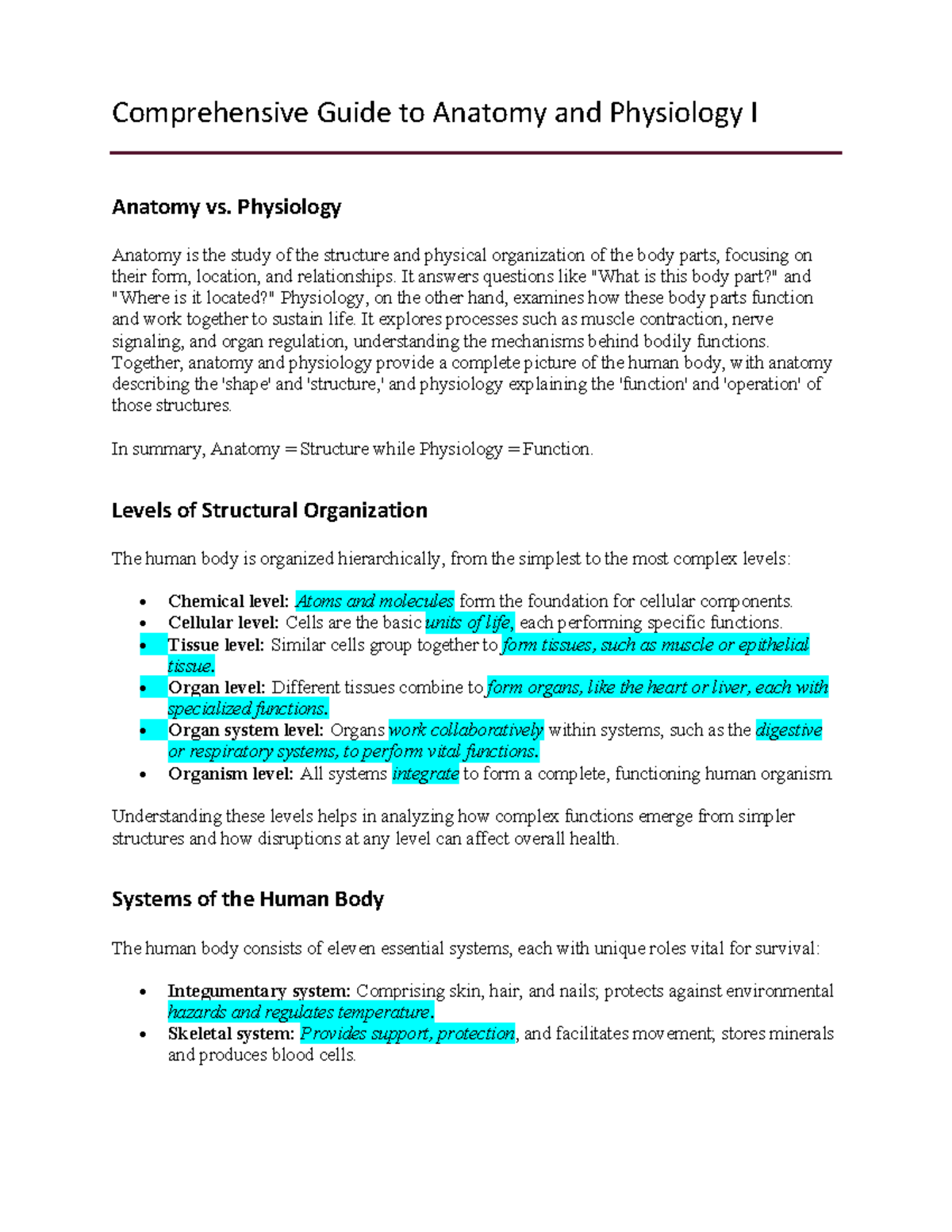 Comprehensive Guide to Anatomy & Physiology I: Structure & Function ...