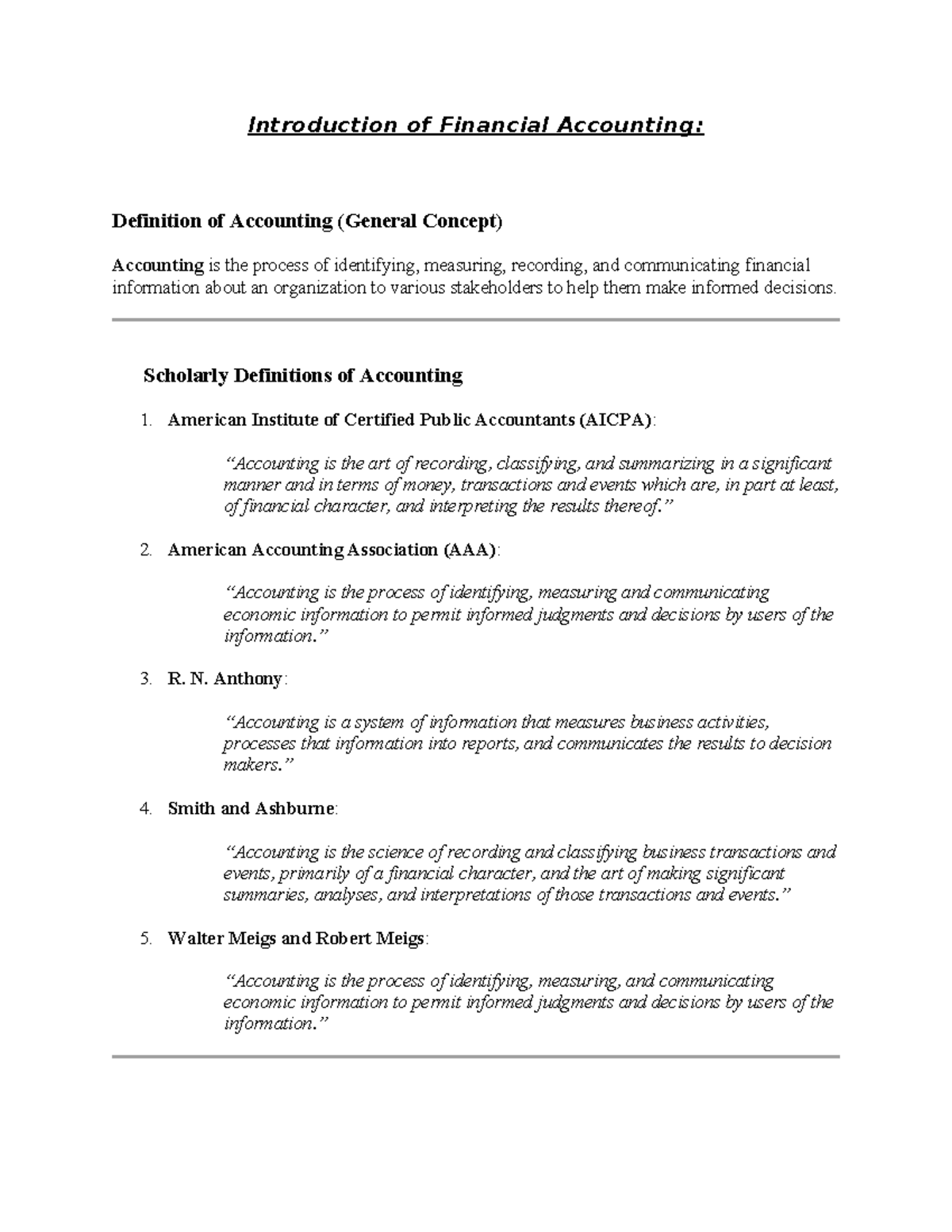 Introduction to Financial Accounting: Key Concepts and Definitions ...