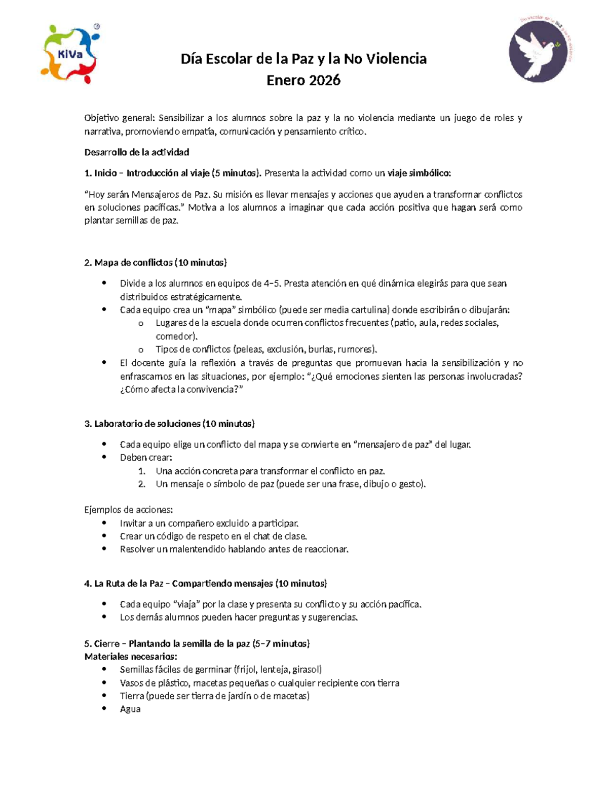 Primaria ALTA: Actividad para el Día Escolar de la Paz y la No ...