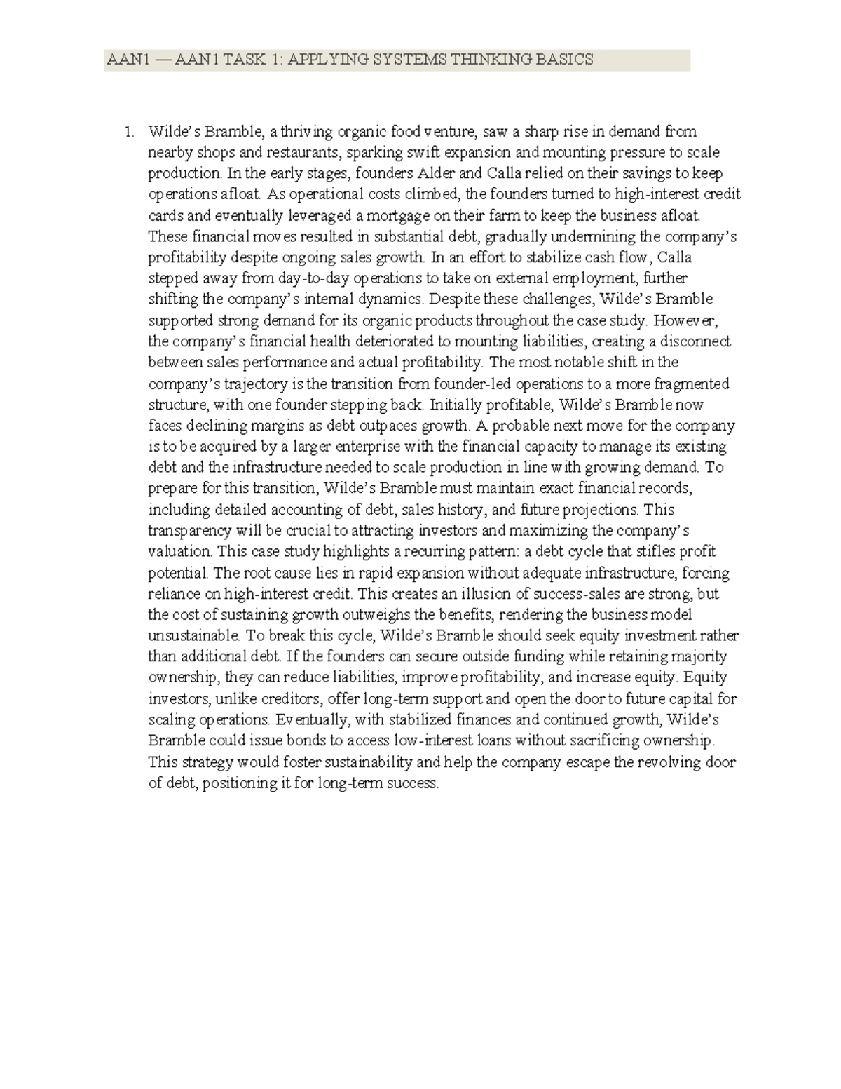 AAN1 Task 1: Analyzing Bramble's Financial Challenges and Solutions ...