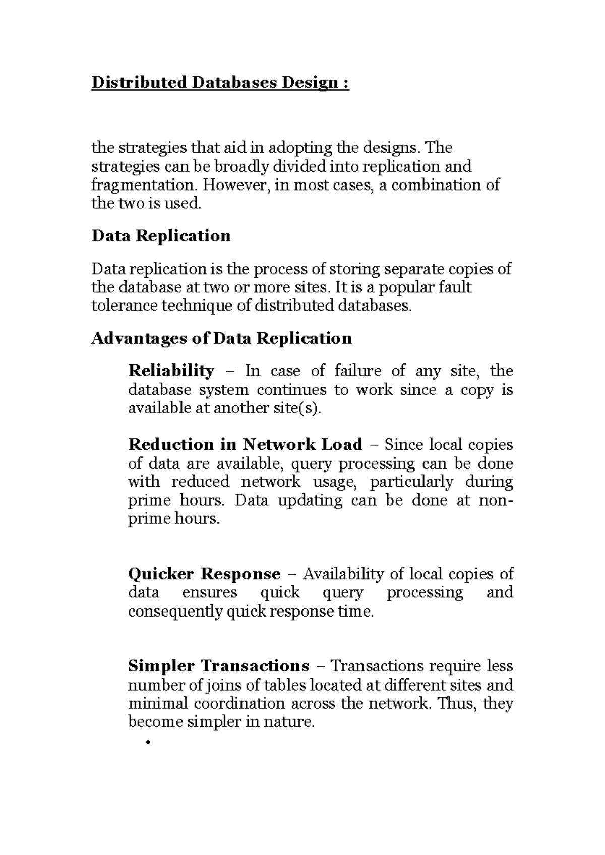 Document 1 - notes - Distributed Databases Design : the strategies that ...