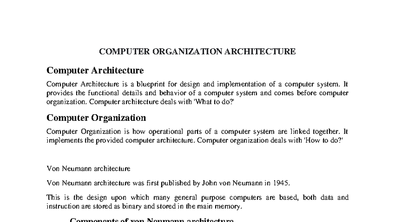 COMP 101: Overview of Computer Organization & Architecture - Studocu