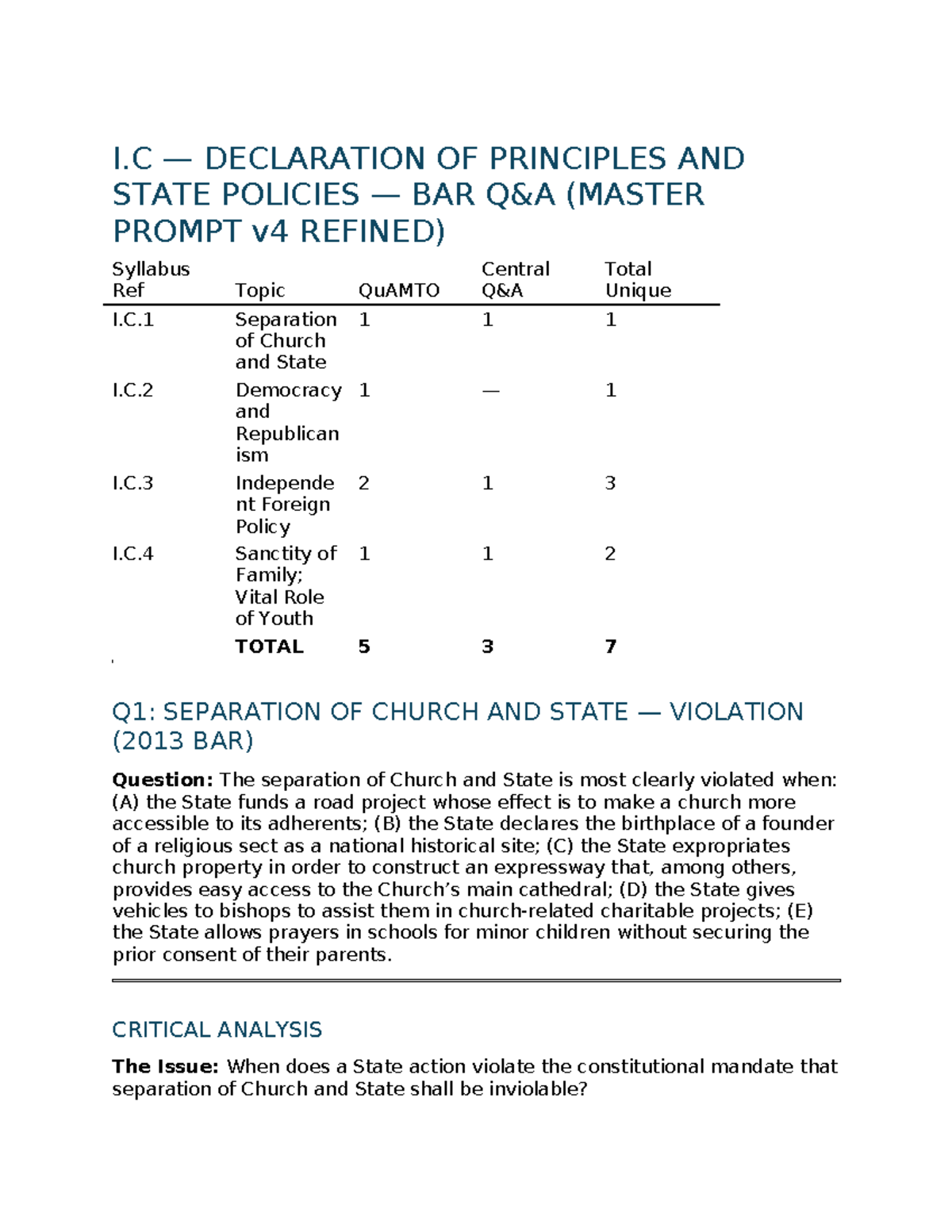 I.C — Declaration of Principles and State Policies — BAR Q&A Study ...