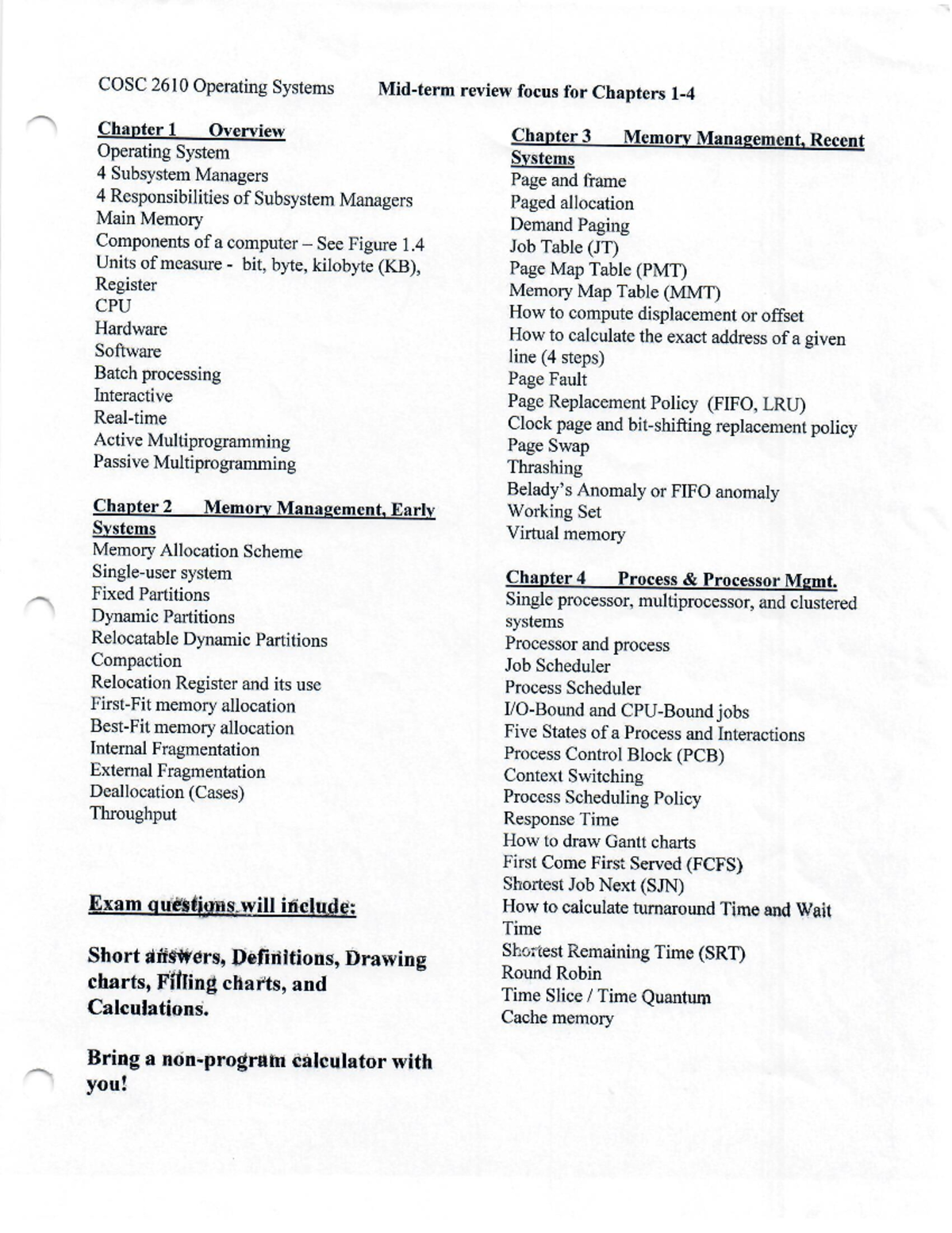 COSC 2610 Final Exam Review: Key Concepts in Operating Systems - Studocu