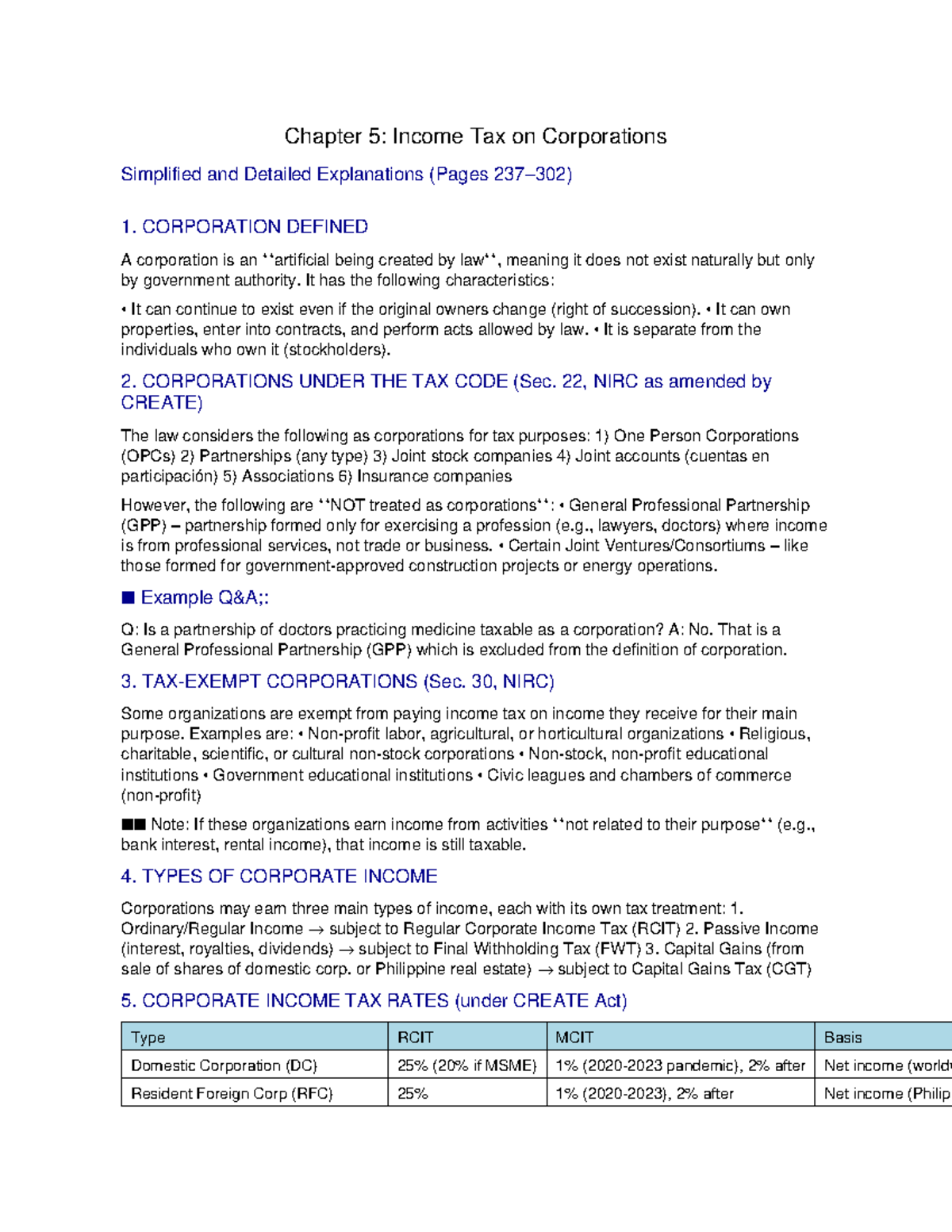 Chapter 5: Income Tax on Corporations Explained (Tax Code Overview ...