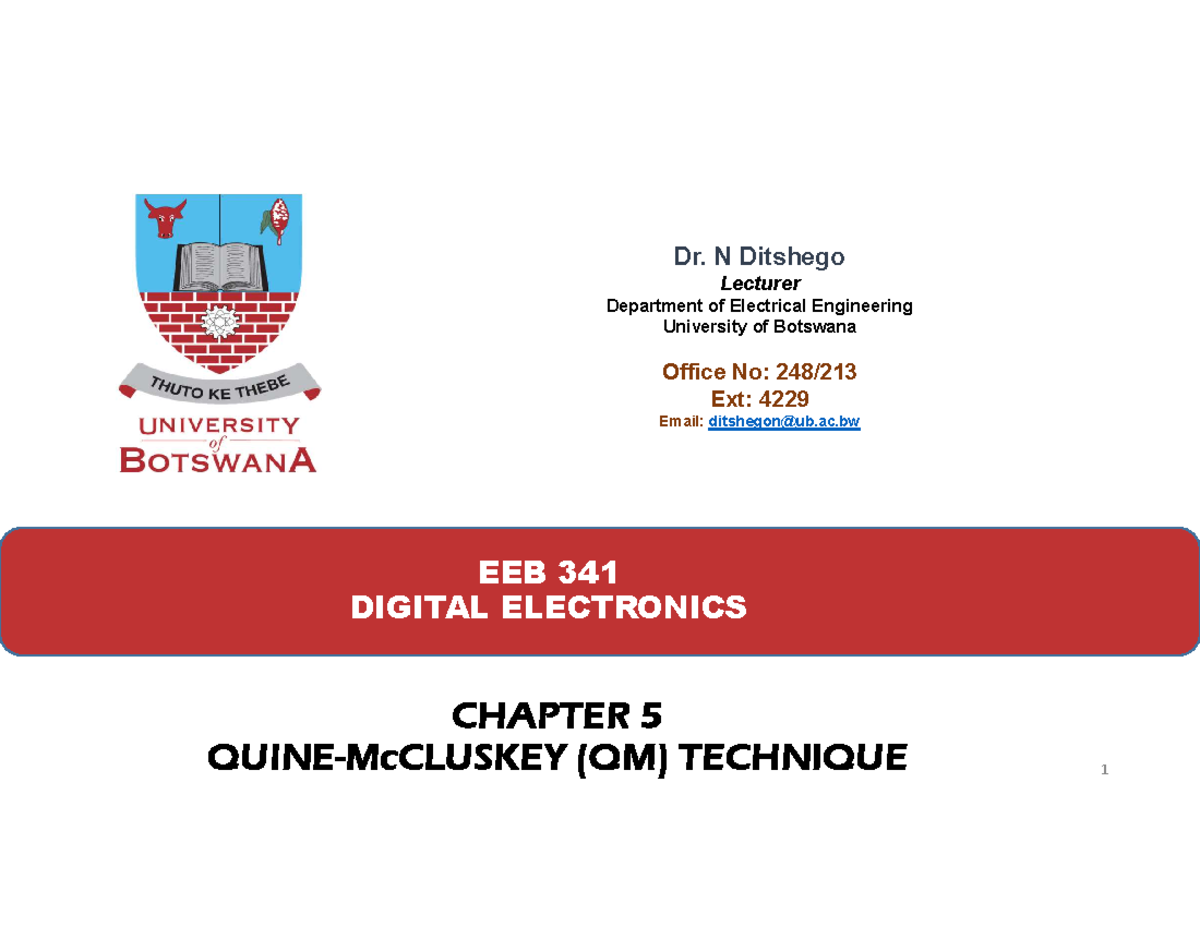 EEB 341 DIGITAL ELECTRONICS CHAPTER 5: Prime Implicants & Techniques - Studocu