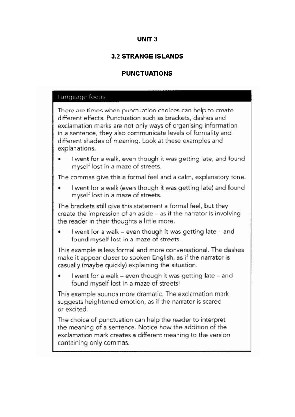 UNIT 3 punctuations (1) - English - UNIT 3 3 STRANGE ISLANDS ...