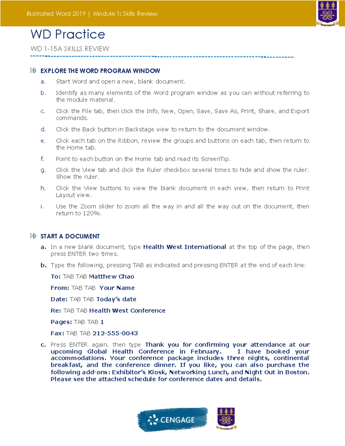 2023 - WD General Assignment - WD Practice WD 1-15A SKILLS REVIEW ...