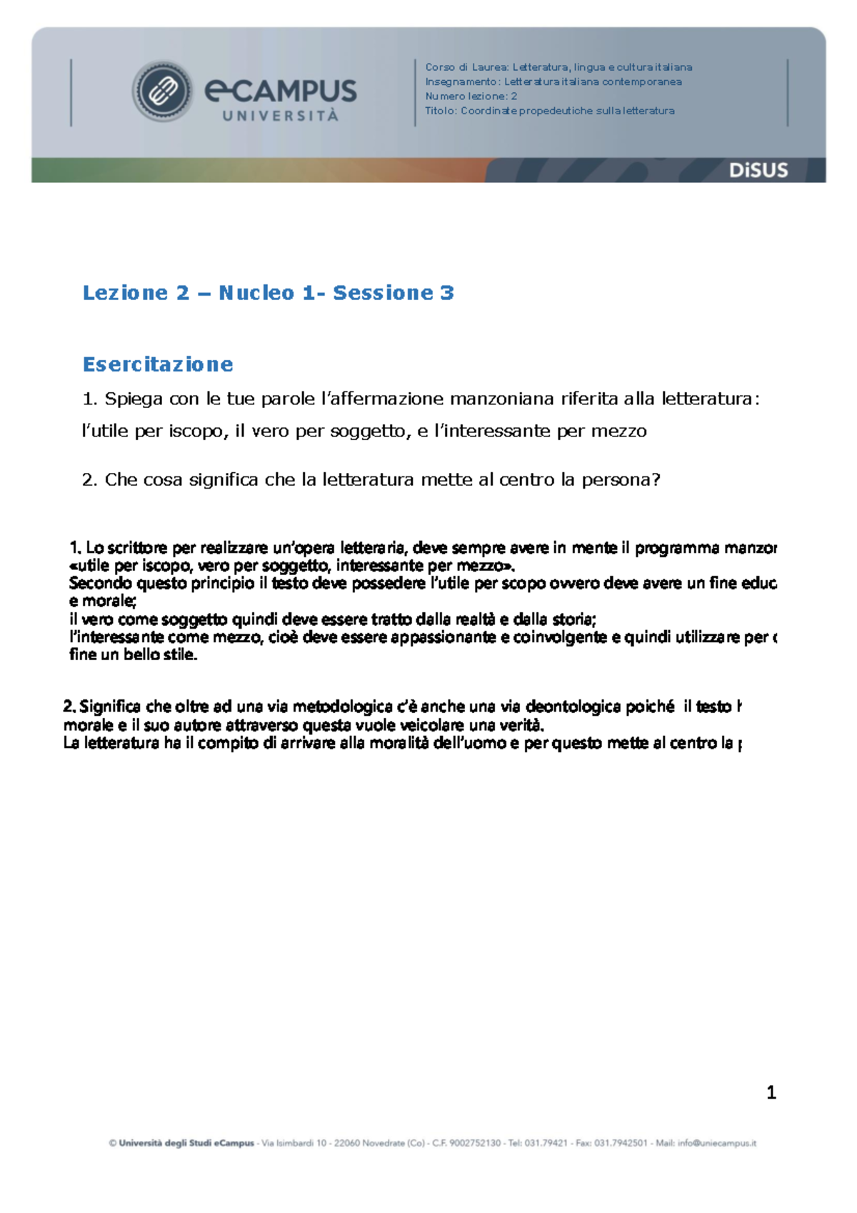 LECF25: Coordinate Propedeutiche sulla Letteratura - Lezione 2 - Studocu